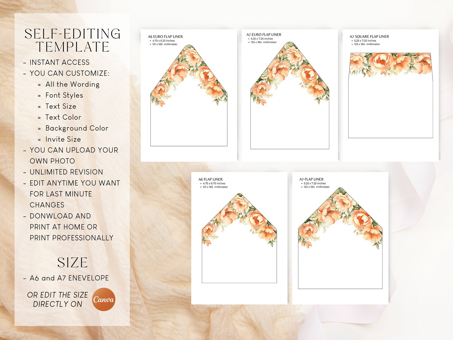 Peach Fuzz Floral Wedding Invitation Template, Digital Wedding ...