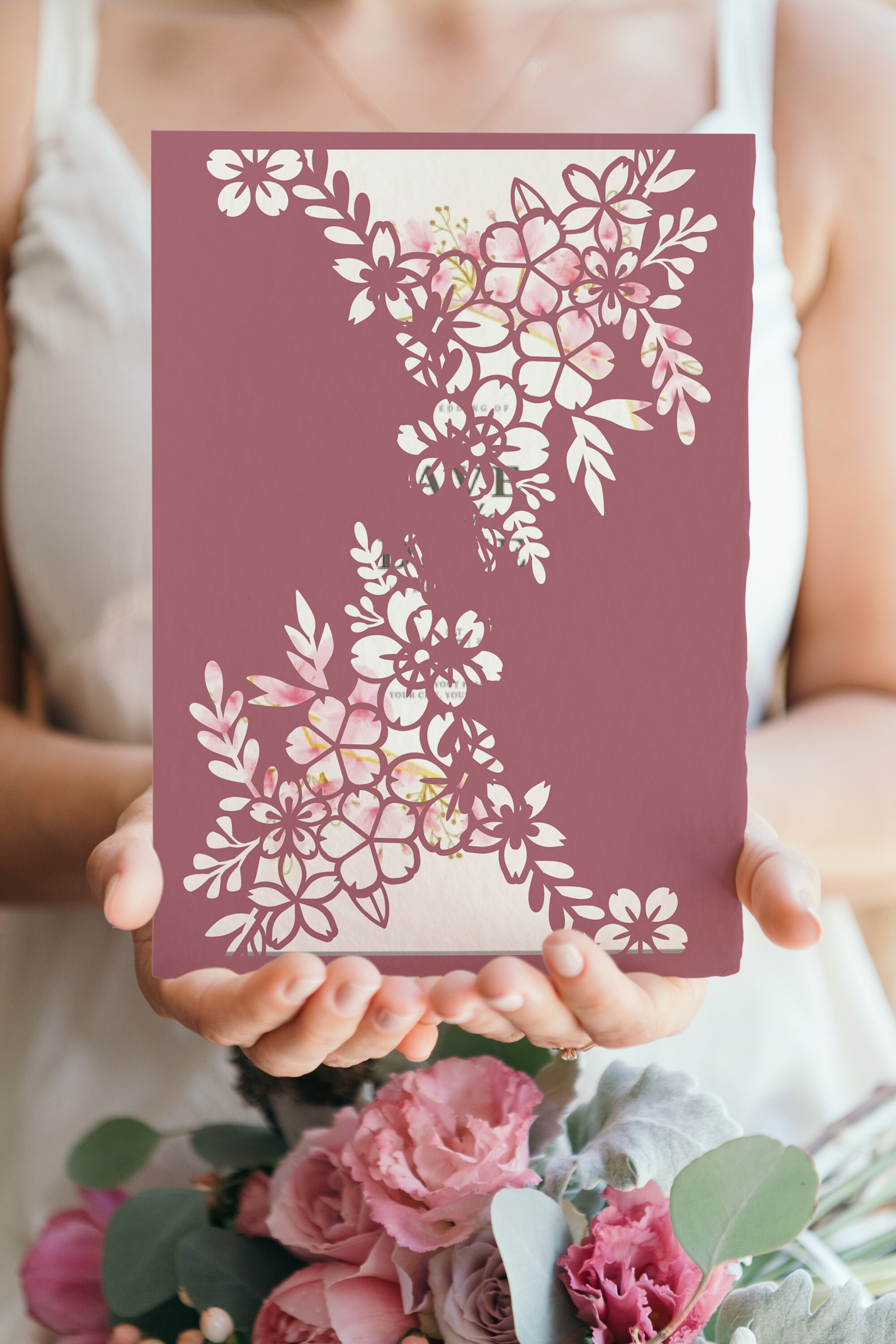 Cherry Blossom Laser Cut Wedding Invitation Template Cricut for Wedding ...