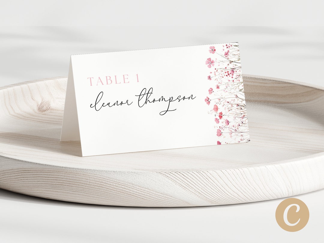 EDITABLE Minimalist Pink Place Cards Canva Template for Baby Shower ...