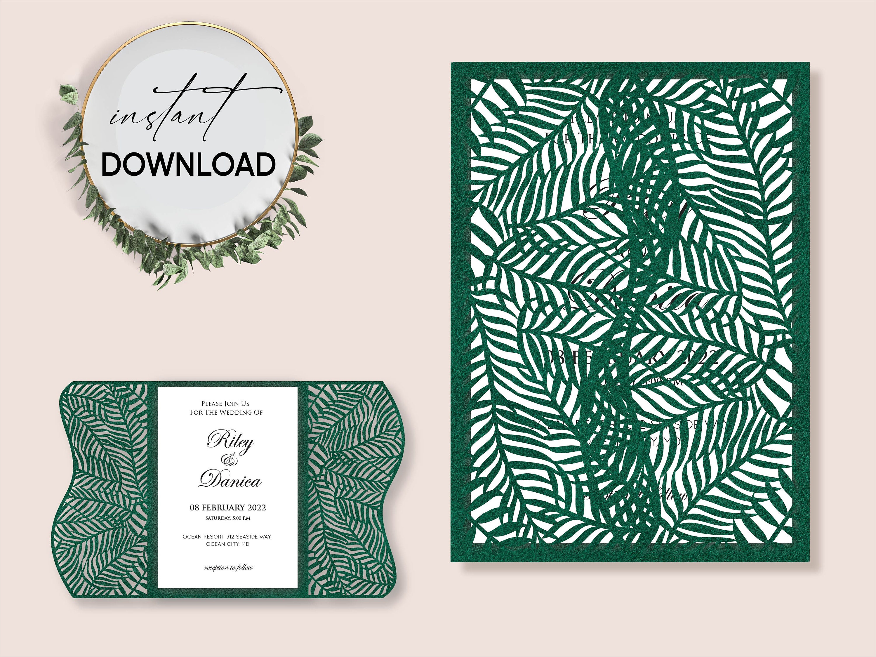 Trees Greenery Boho Tropical Template Invitation Suite for Wedding ...