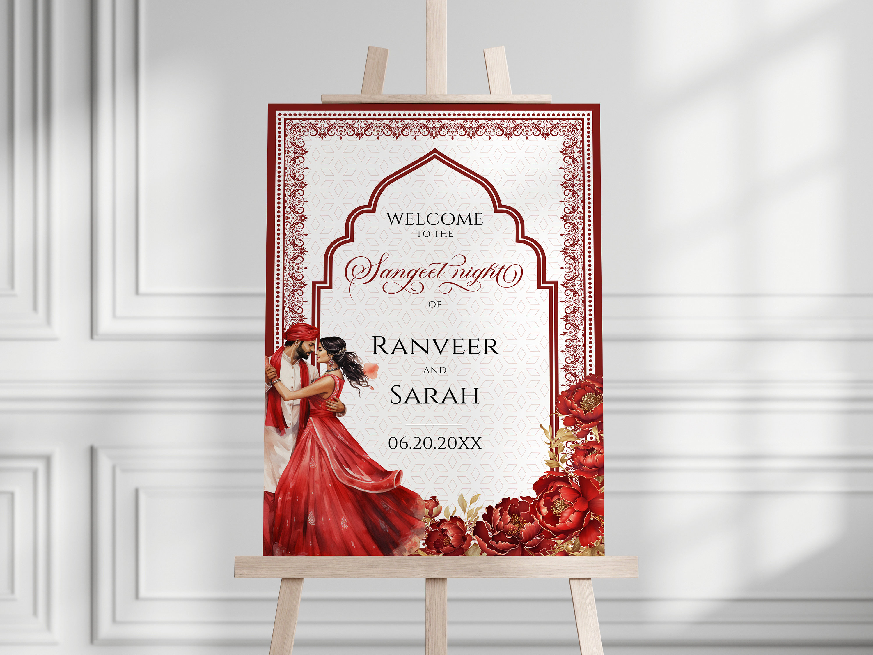 Sangeet Welcome Sign Canva Template for Red Wedding, Indian Wedding ...