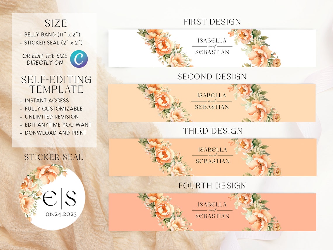 Peach Fuzz Floral Wedding Invitation Template, Digital Wedding ...