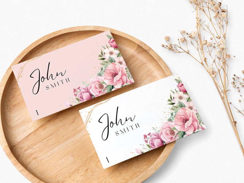 Dusty Pink Wedding Table Name Card, Powder Pink Peonies Floral Canva ...