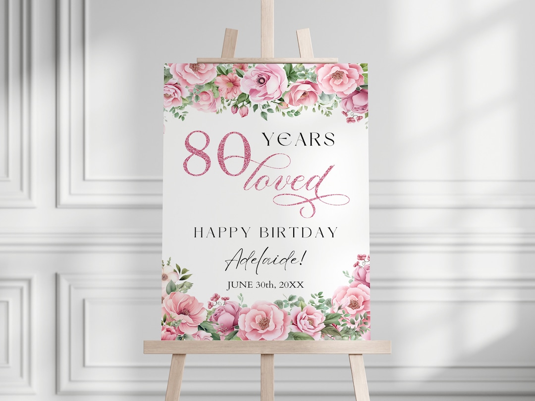 80th Birthday Welcome Sign Template for Mother Grandma Woman, Pink ...