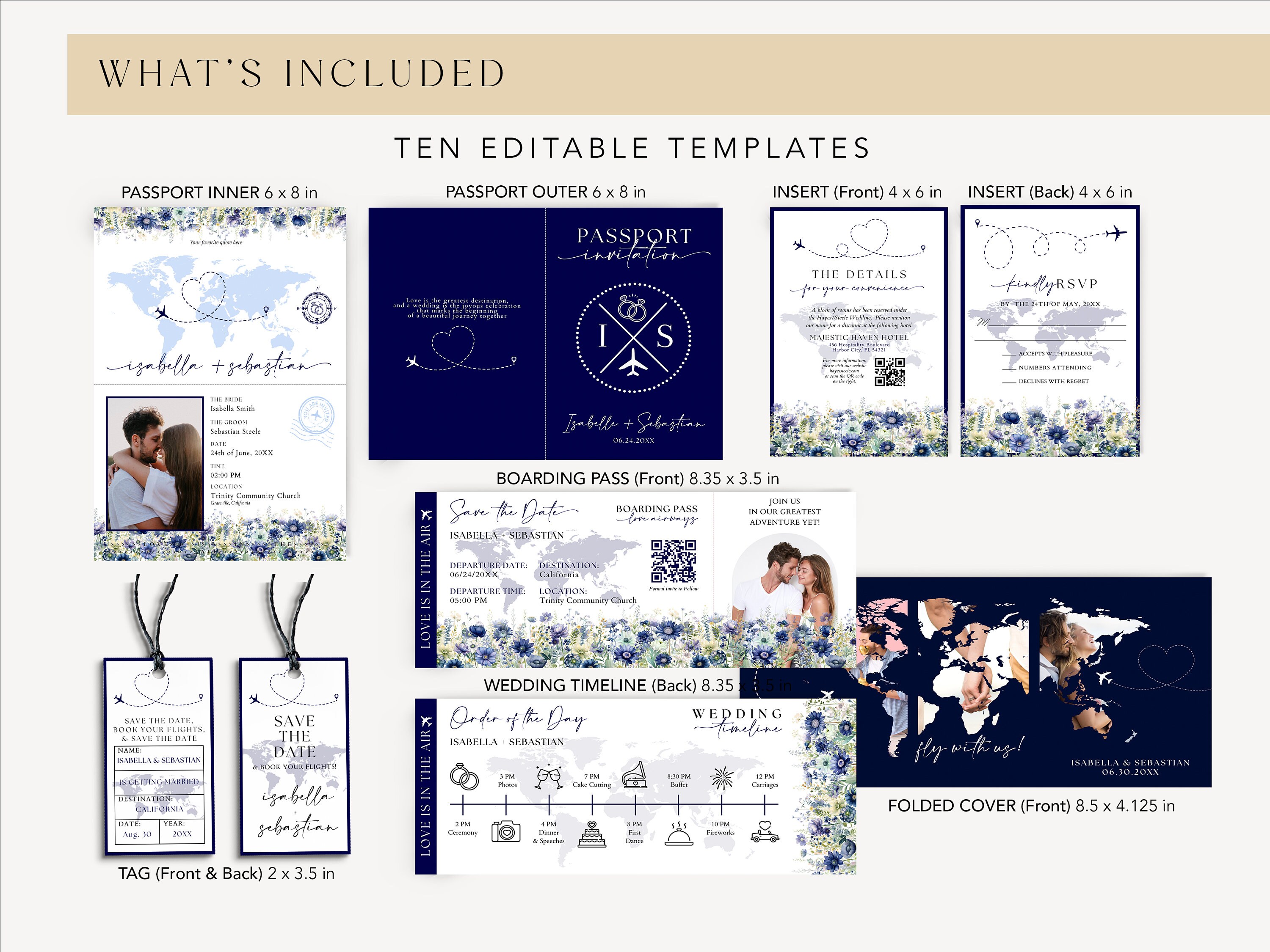 Navy Blue Passport Invitation Canva Template W/ Boarding Pass & Save ...