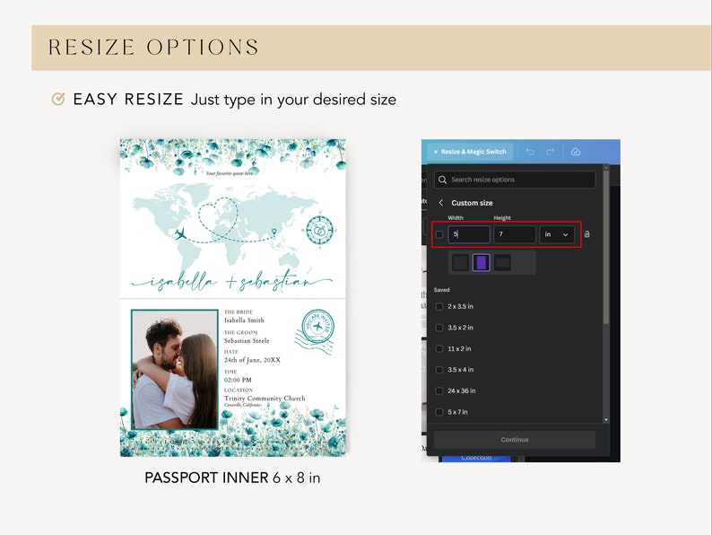 Teal Green Passport Invitation Canva Template W/ Boarding Pass & Save ...