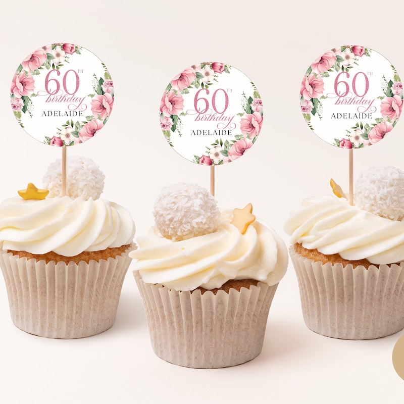 60th Cake Topper Floral - Etsy