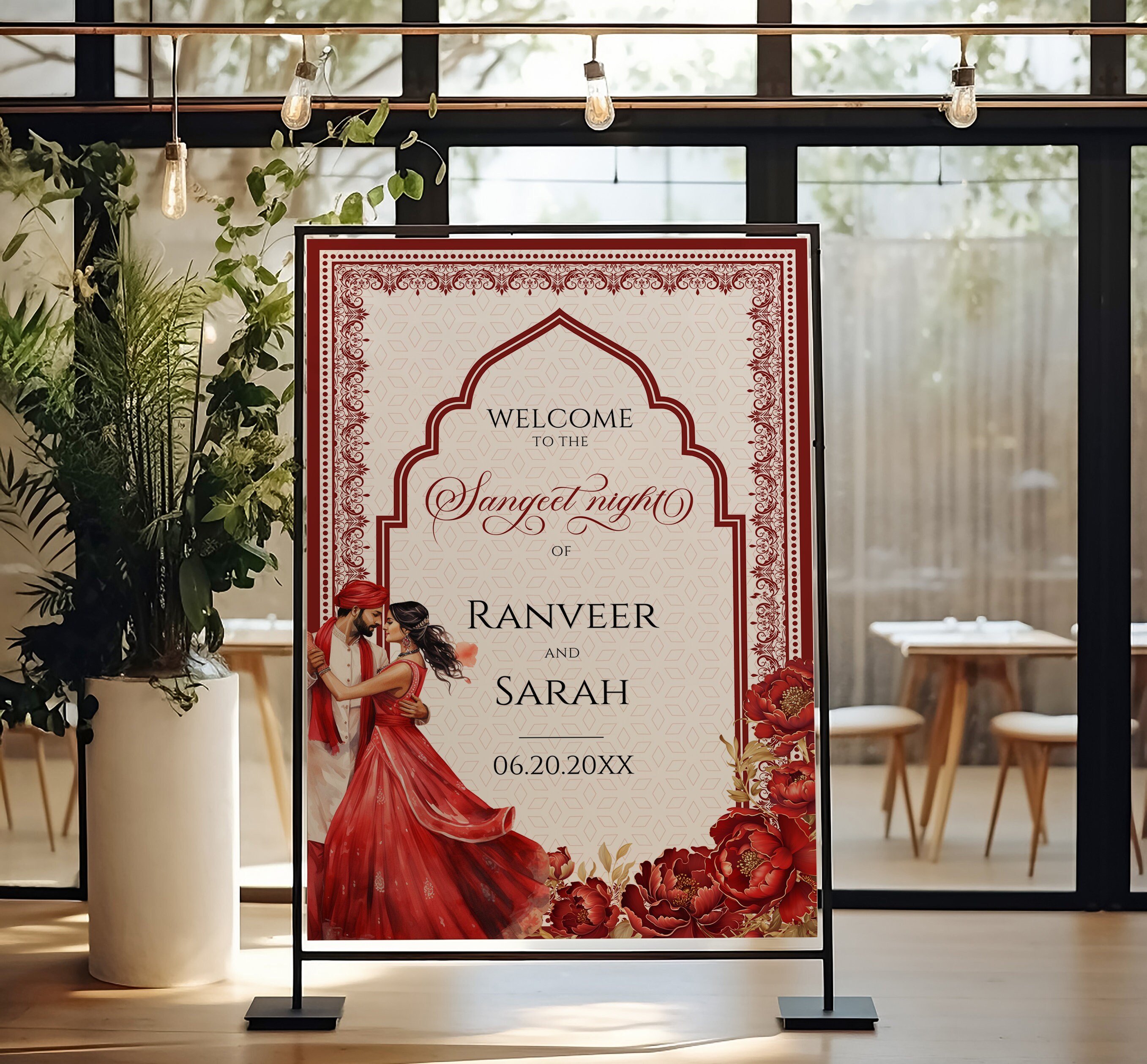 Sangeet Welcome Sign Canva Template for Red Wedding, Indian Wedding ...