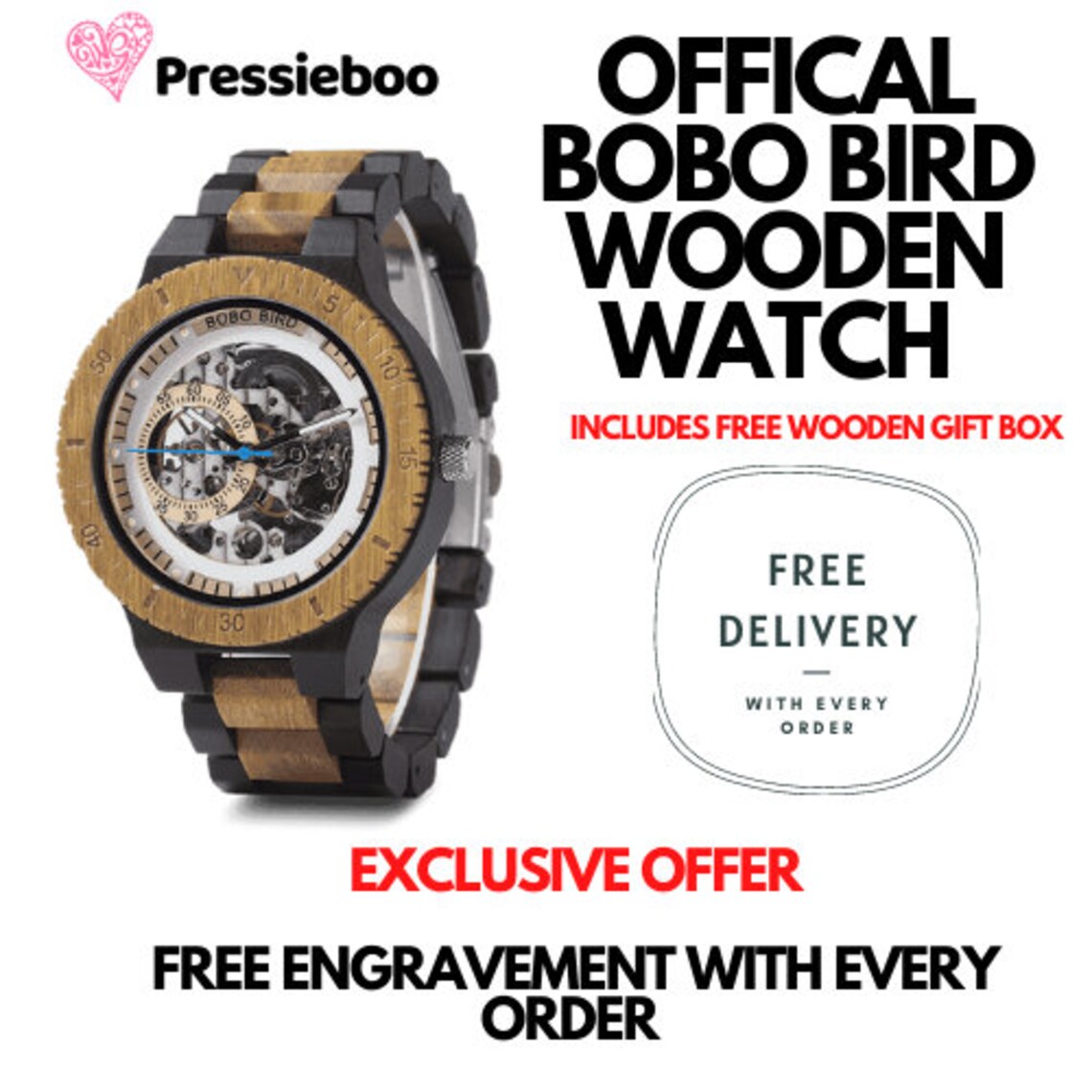 BOBO BIRD Official UK Supplier Wooden Watch Engraved Bobo Bird | Etsy UK