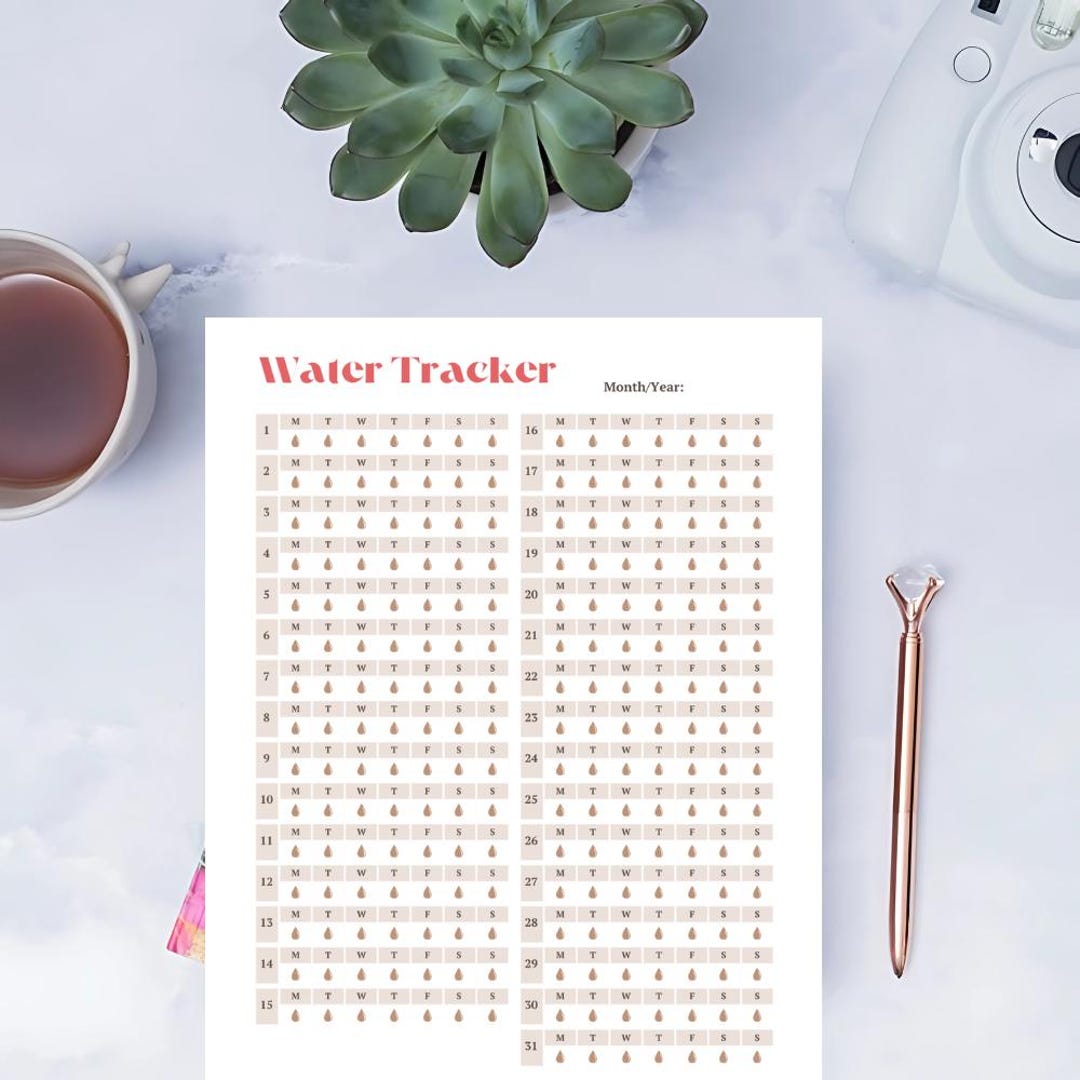 Hydration Tracker 31 Days, Water Intake Journal, Self Care Planner Log ...