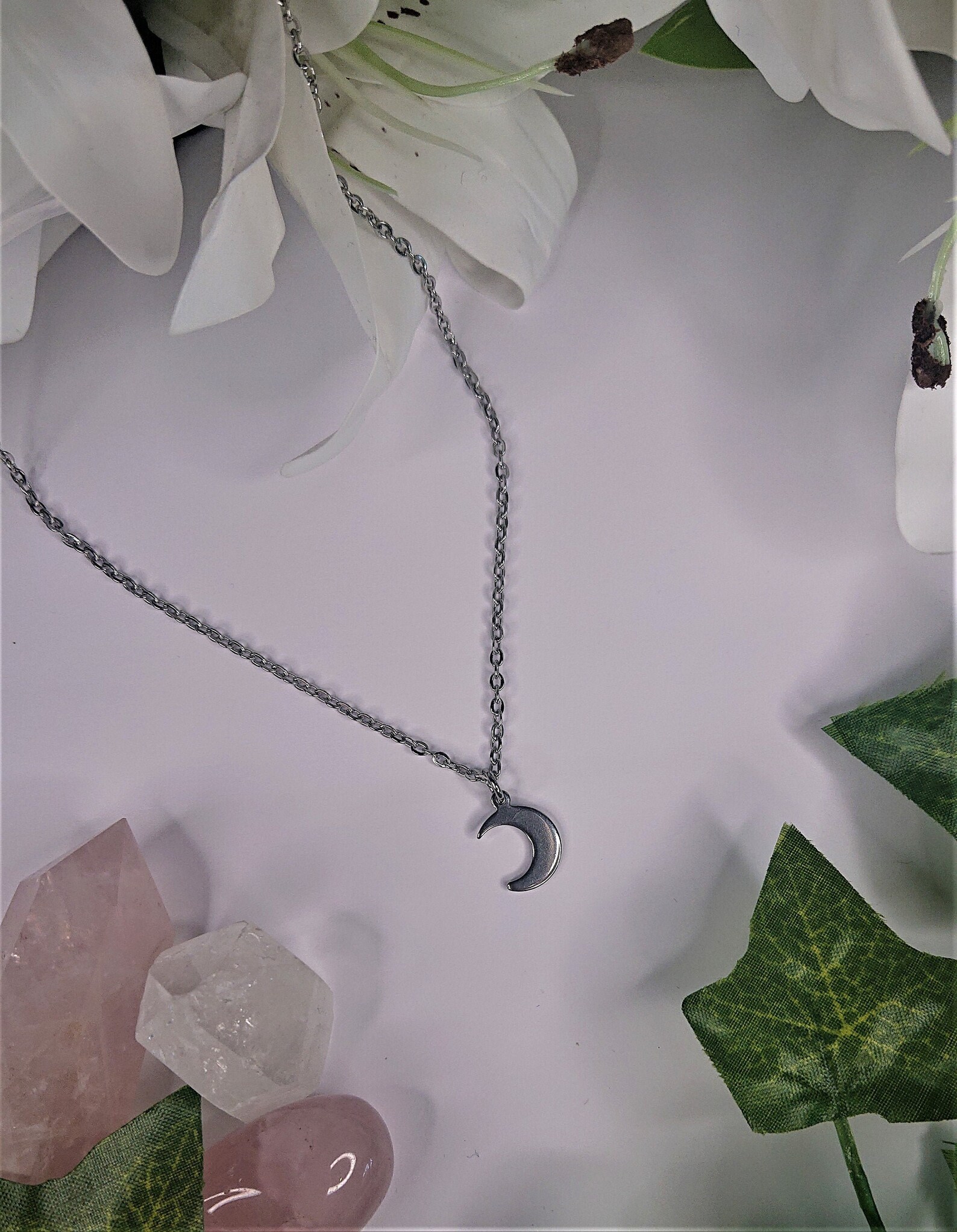Stainless Steel Crescent Moon Chain Moon Necklace Small Moon | Etsy