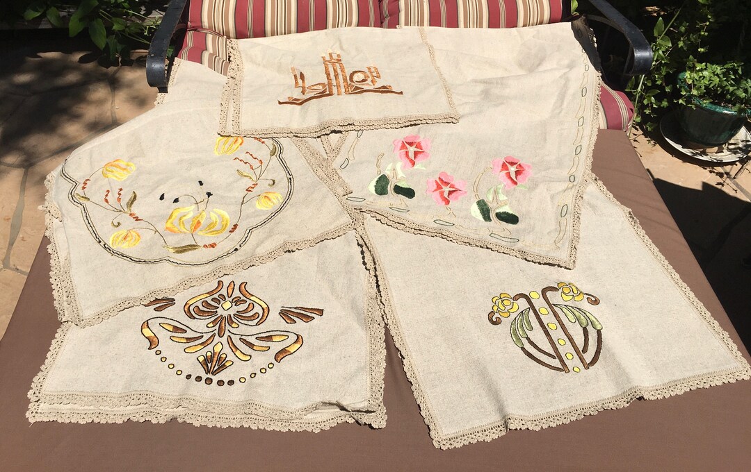 Hand Embroidered Linen Reproduction Linen Arts and Crafts Runners ...