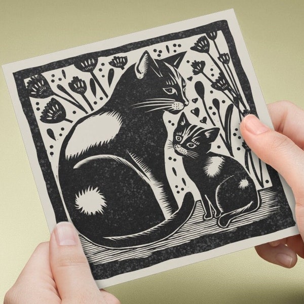 Cat Block Print - Etsy