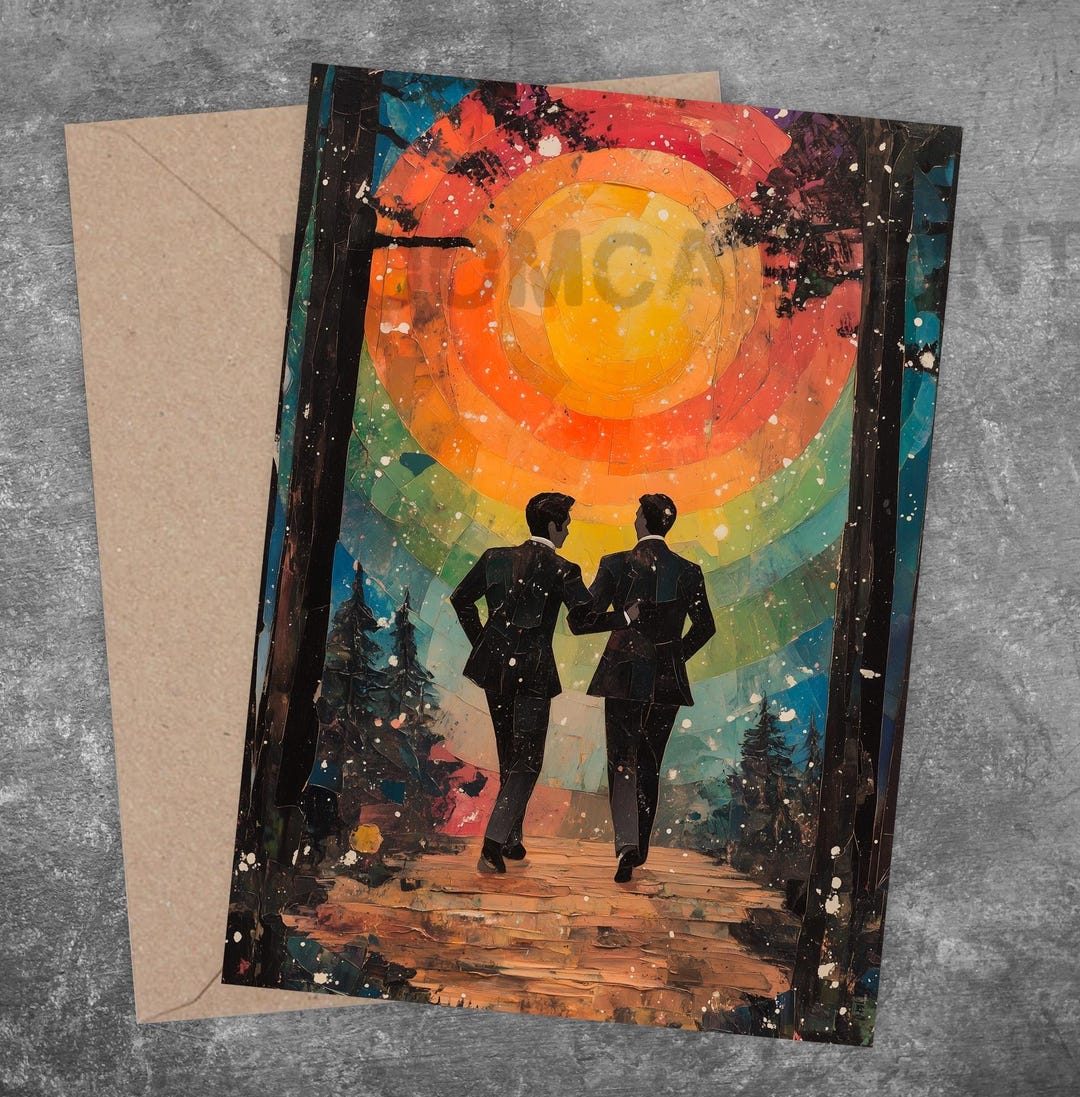 Gay Wedding Card Engagement Marriage Gay Men Two Grooms Rainbow Sun ...