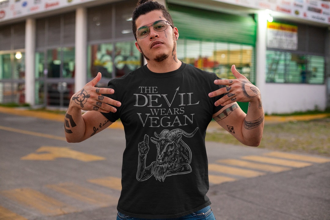 Vegan Tshirt Black Tee the Devil Wears Goth Pun T Shirt Grey Gray ...