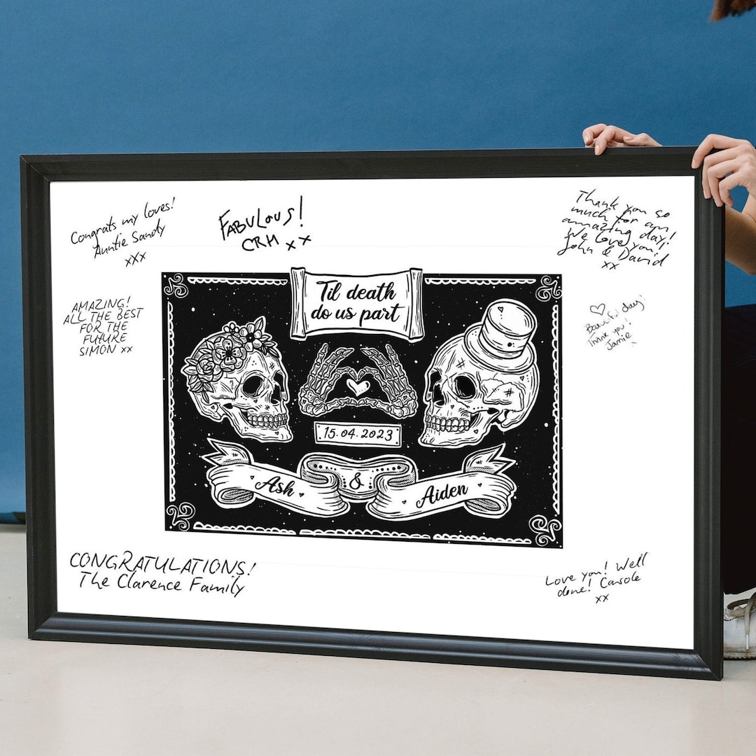 Personalised Wedding Guestbook Print Skulls Til Death Book Gothic ...