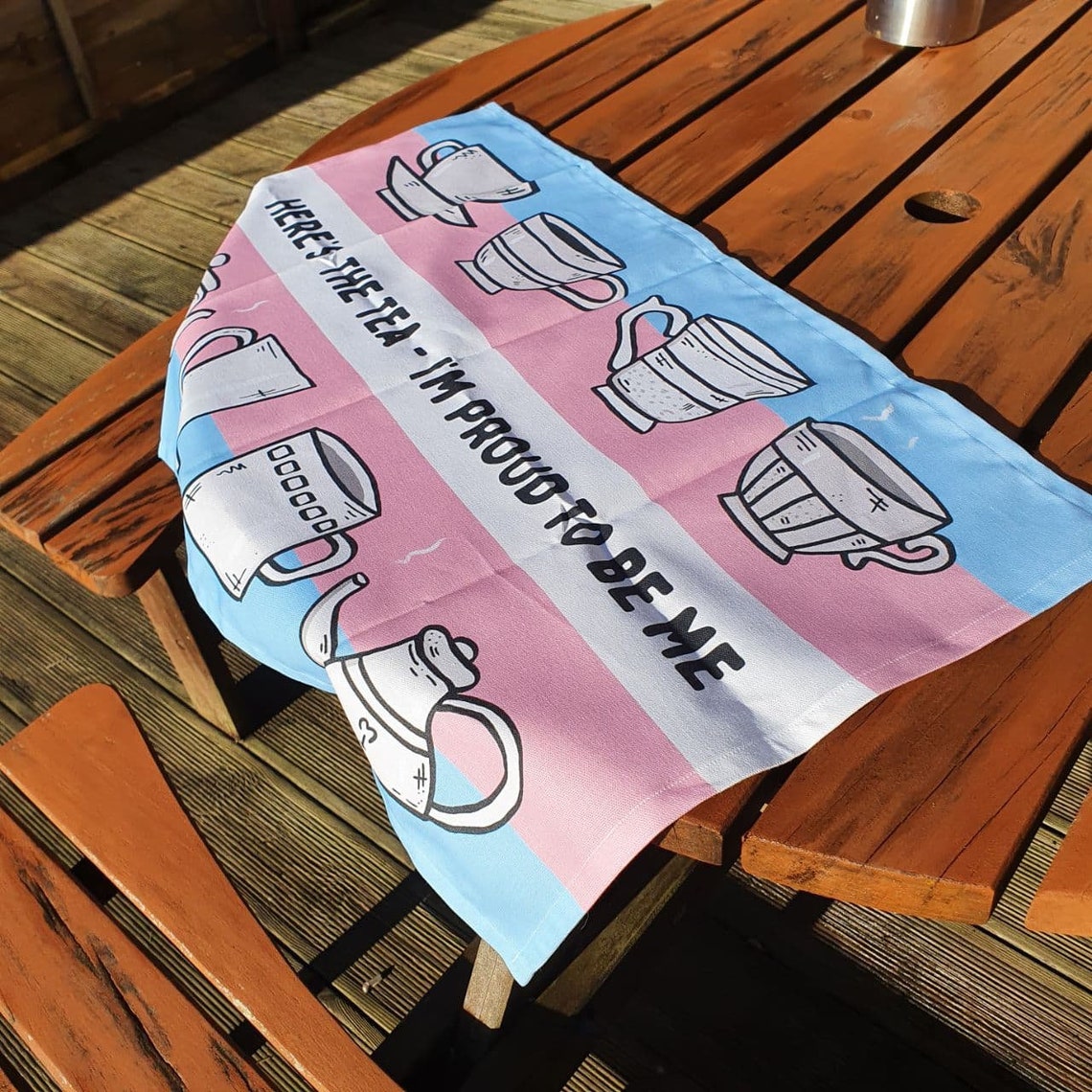 Trans Pride Tea Towel Flag LGBTQ here's the Tea - Etsy