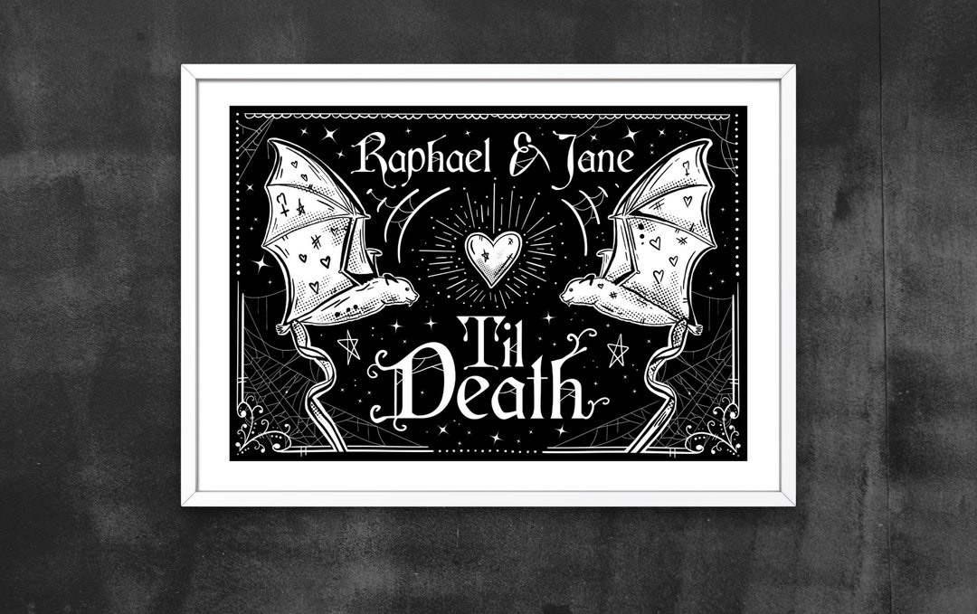 Personalised Wedding Gift Bats Til Death A5 A4 Art Print Gothic Horror ...