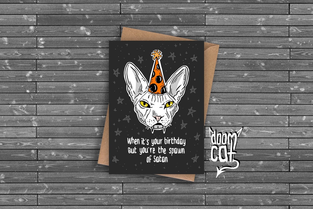 Goth Birthday Cat Card Custom Greetings "spawn of Satan" Happy Black ...