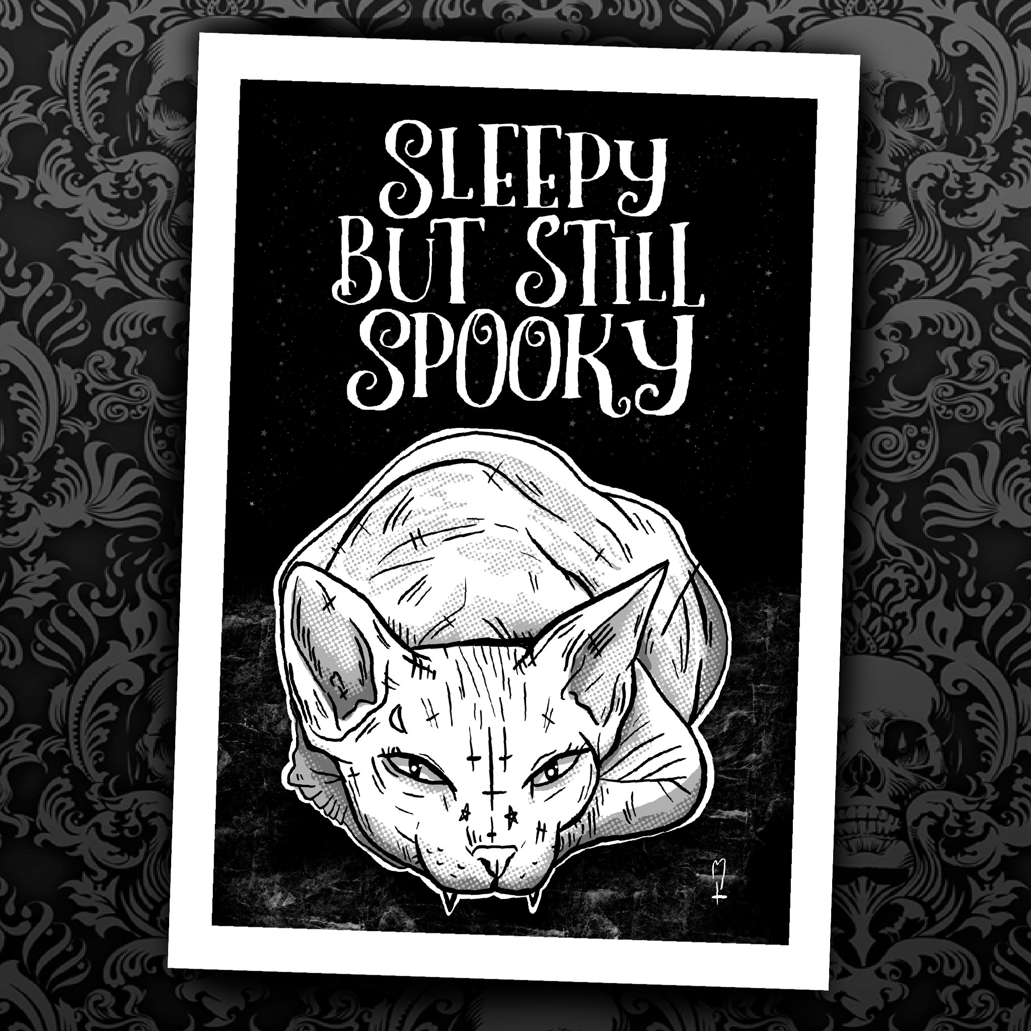 Gothic Wall Decor Goth Home Decor Sphynx Cat Sleepy but Still - Etsy