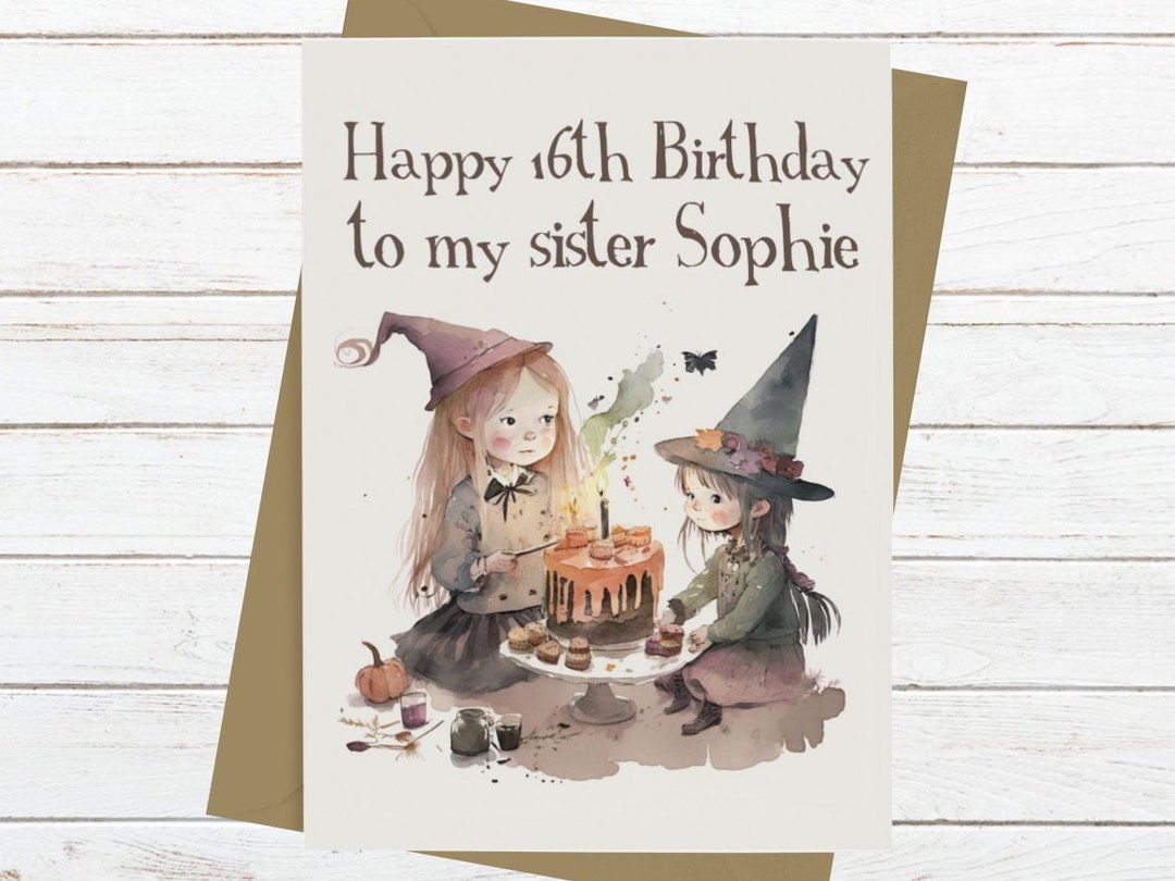 Witchy Birthday Card Custom Personalised Any Name Message Cute Two ...