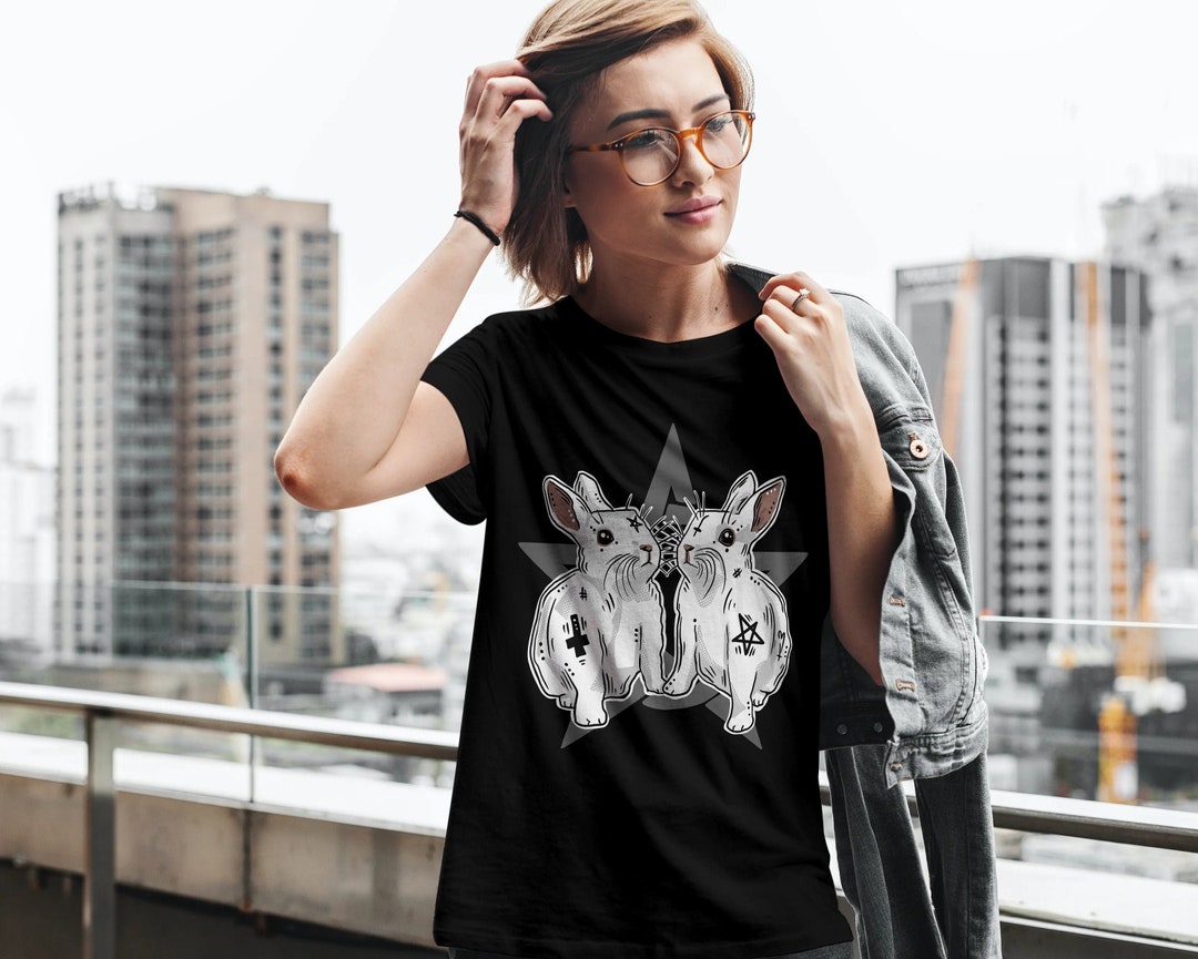 Goth Tshirt Magic Rabbits Black Tee Gothic T Shirt Witchy Bunnies Bunny ...