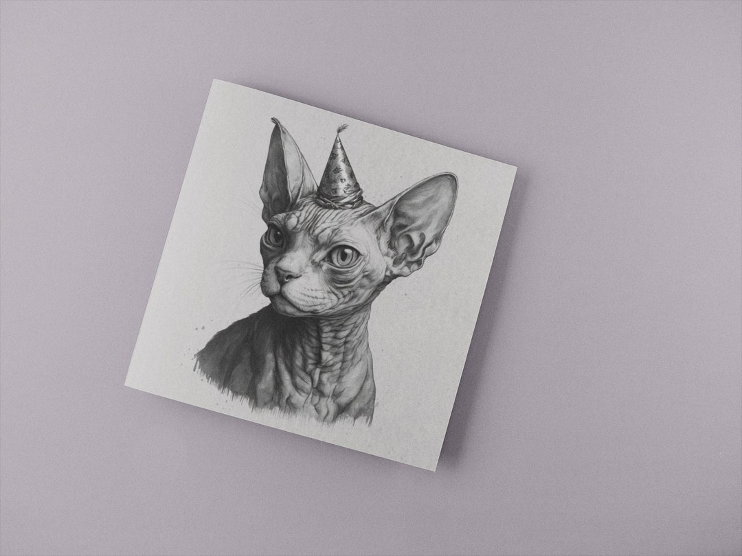 Sphynx Cat Birthday Card Goth Gothic Digital Art Sketch Cute Dark ...