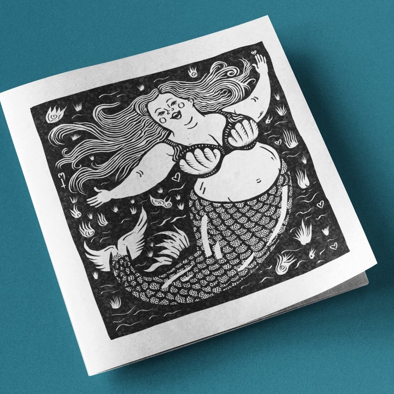 Mermaid Linocut - Etsy