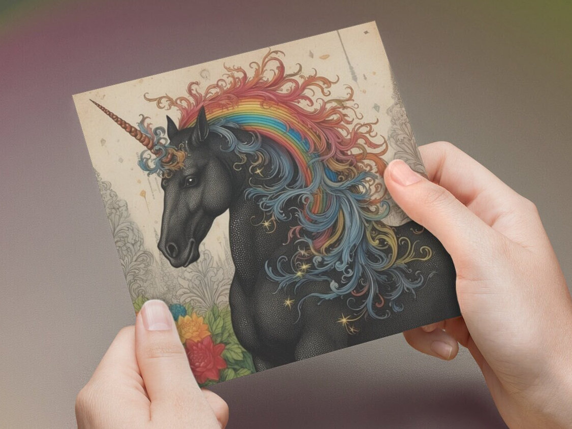 Gothic Black Unicorn Rainbow Greetings Card Well Done Thank You ...