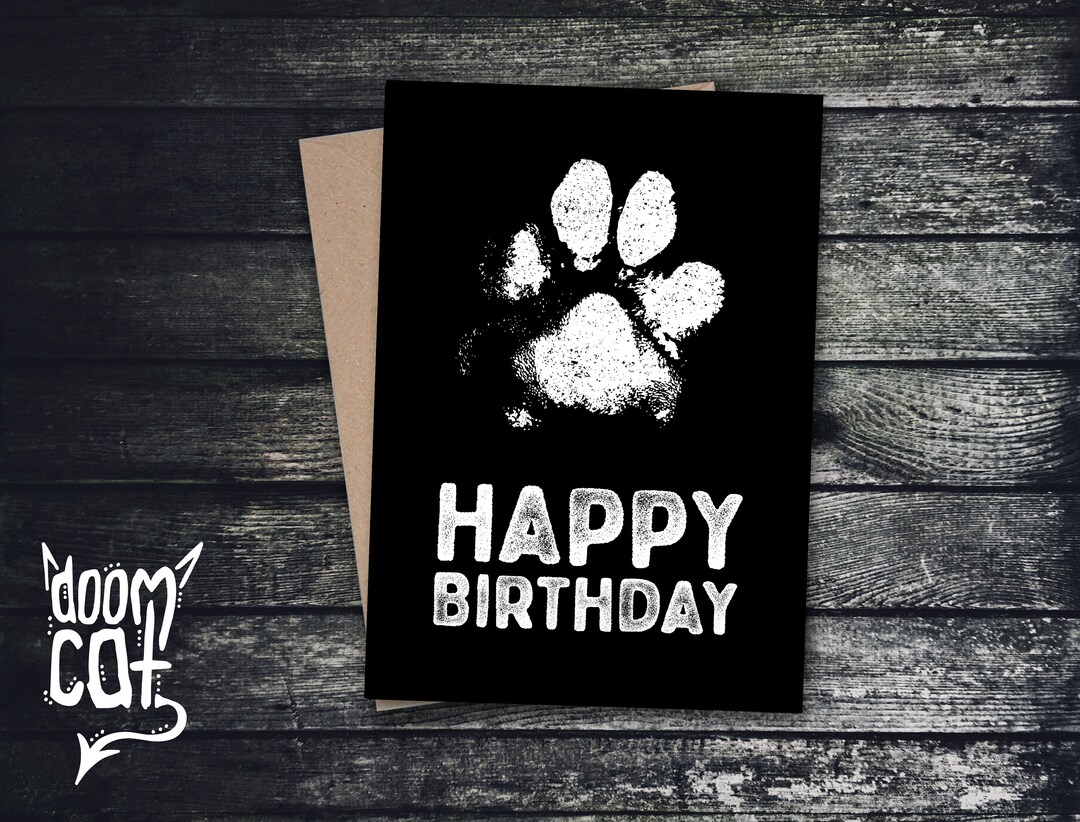 Goth Happy Birthday Dog Paw Print Birthday Card Custom Personalised ...