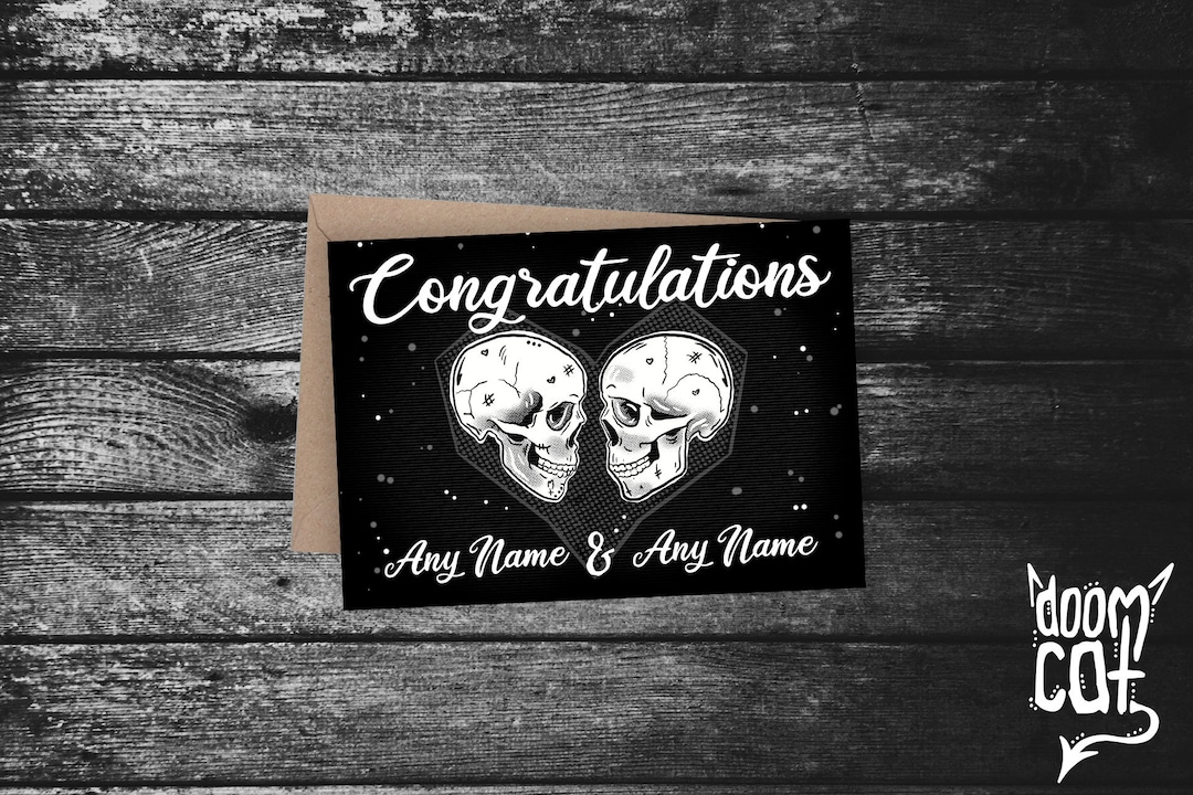 Skull Wedding Card ANY NAME Custom Congratulations Personalised Wedding ...