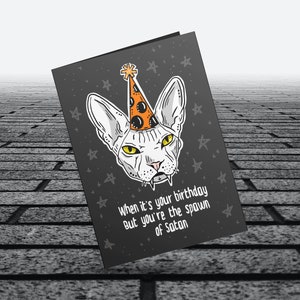 Goth Birthday Cat Card Custom Greetings "spawn of Satan" Happy Black ...