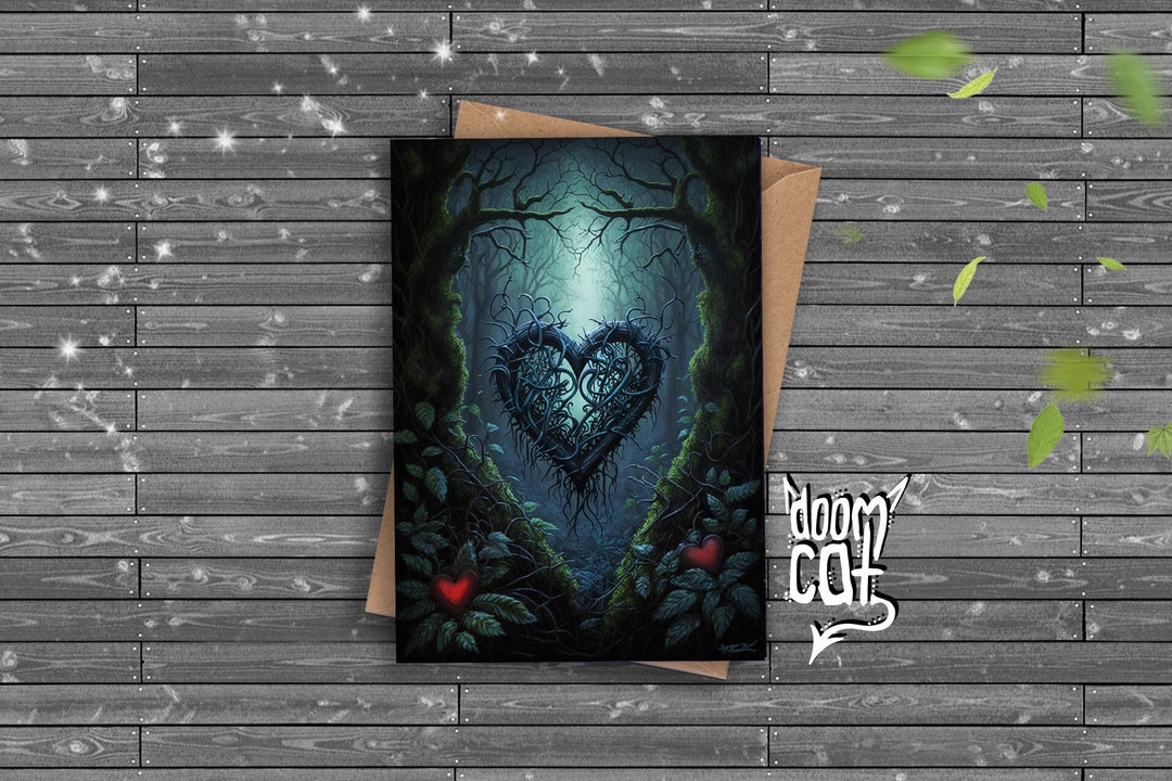 Goth Card Custom Greetings Blue Green Forest Heart Vines Spikey ...