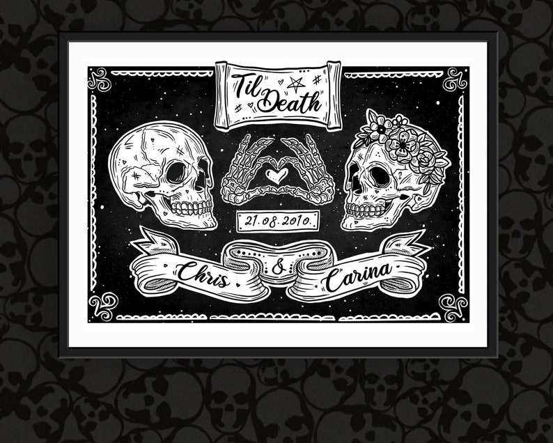 Personalised Wedding Skulls Gift A2 Print Til Death Gothic - Etsy