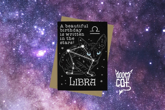 Libra Birthday Card Goth Gothic Doom Cat Sphynx Space Stars - Etsy
