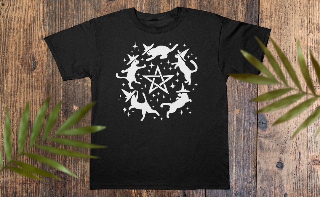 Gothic Cat T Shirt Black Tee Doom Cats Top Pentagram Witch Kitties ...