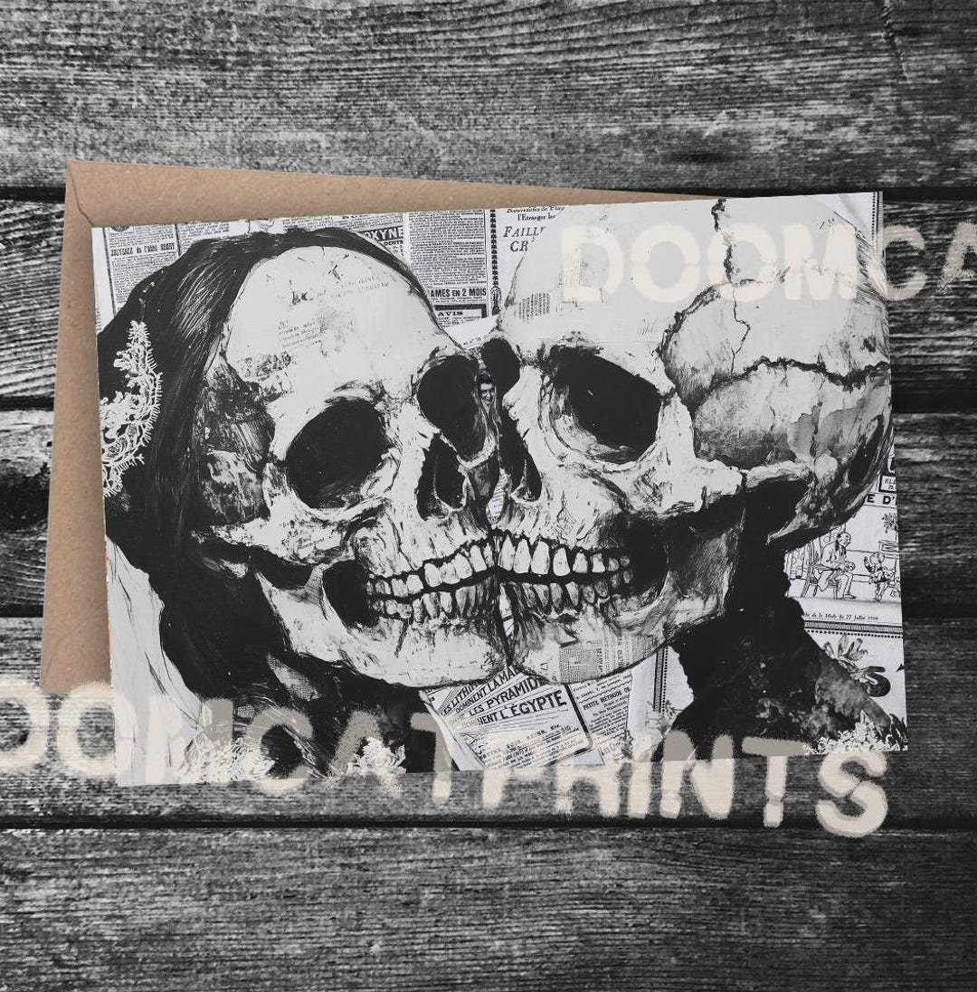 Skulls Gothic Wedding Card Valentine Anniversary Skeletons Collage ...