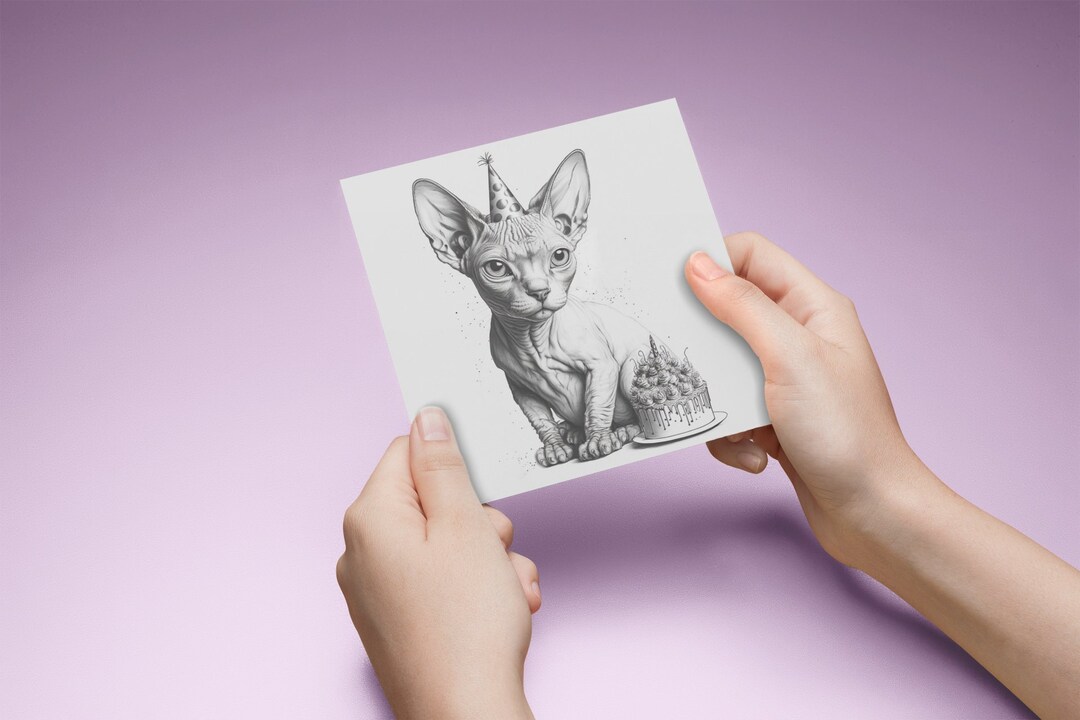 Sphynx Cat Birthday Card Goth Gothic Digital Art Sketch Cute Dark Cute ...
