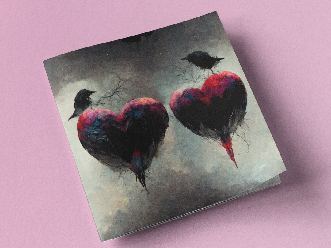 Goth Anniversary Card Wedding Valentine Valentine's Love Black Birds ...