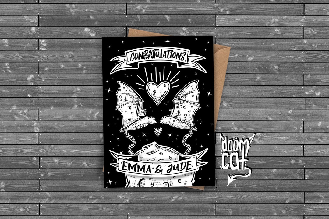 Bats Wedding Card ANY NAME Custom Congratulations Personalised Wedding ...