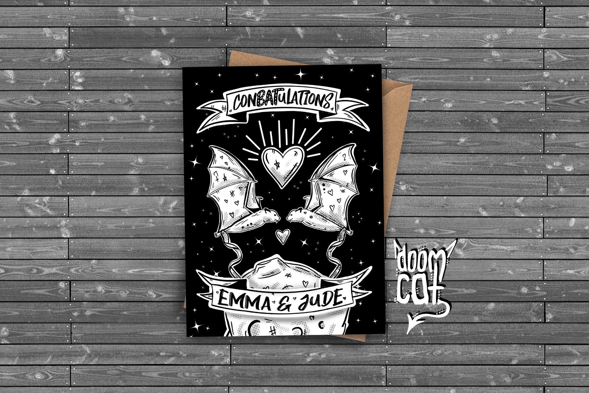 Bats Wedding Card ANY NAME Custom Congratulations Personalised Wedding ...