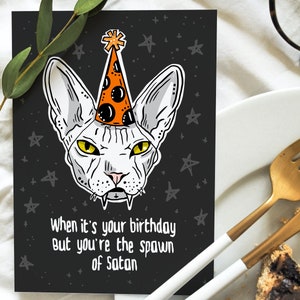 Goth Birthday Cat Card Custom Greetings "spawn of Satan" Happy Black ...