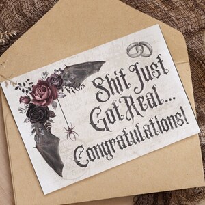 Gothic Wedding Card Shit Just Got Real Congratulations Goth Marriage ...
