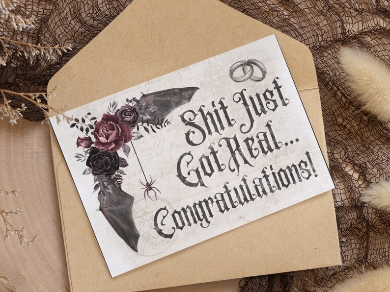Gothic Wedding Card Shit Just Got Real Congratulations Goth - Etsy