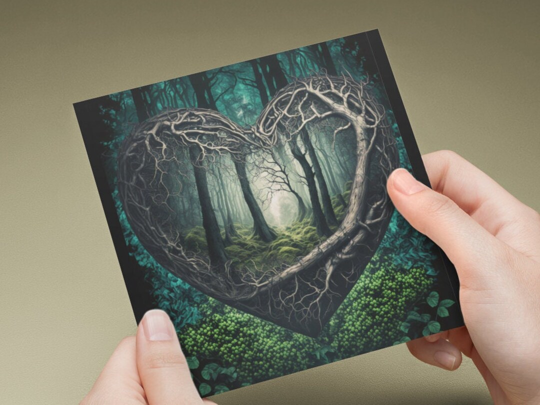 Goth Wedding Card Forest Heart Plants Trees Anniversary Valentine ...