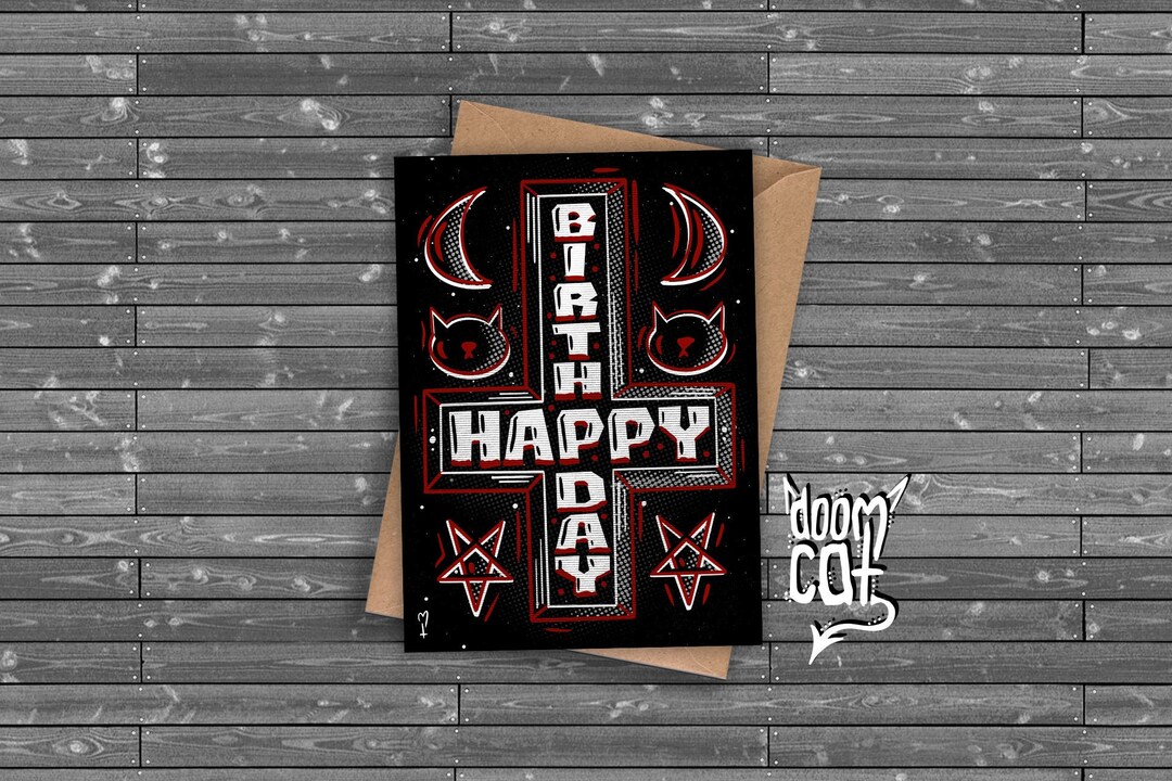 Custom Greetings Card Happy Birthday Satanic AntiChrist Upside Down ...