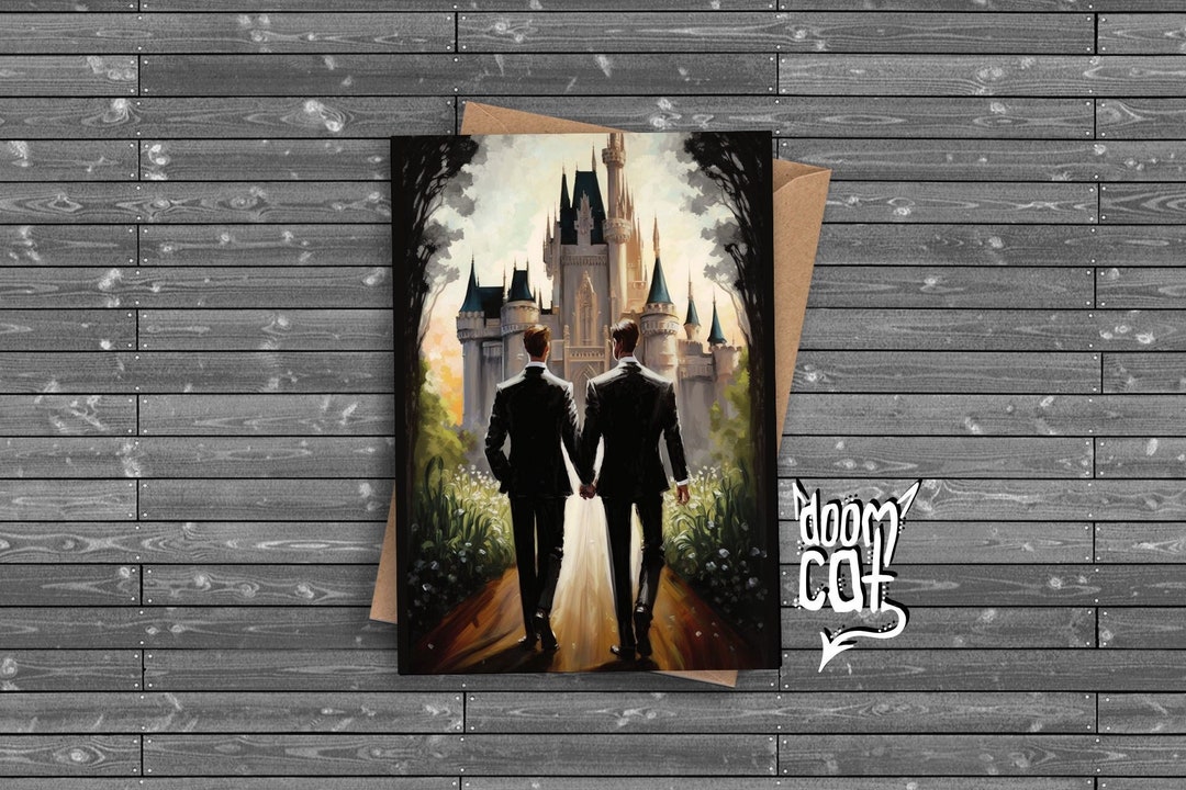 Gay Wedding Card Engagement Marriage Gay Men Two Grooms LGBTQ Gothic ...