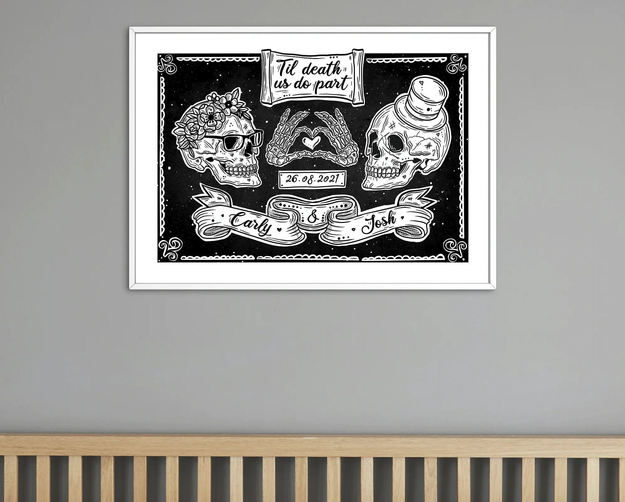 Personalised Wedding Gift Skulls Til Death A5 A4 Print Gothic - Etsy UK