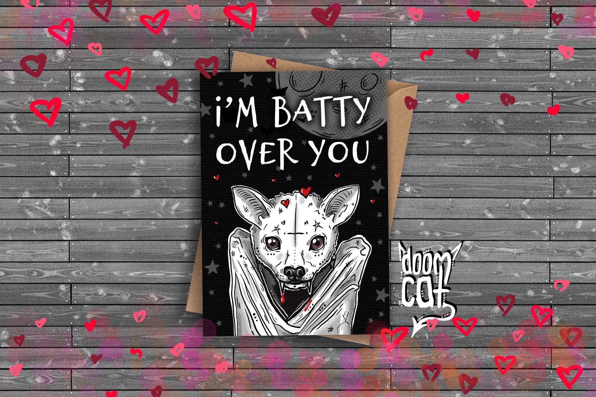 Bat Valentine Card Goth Valentine's I love you Batty | Etsy