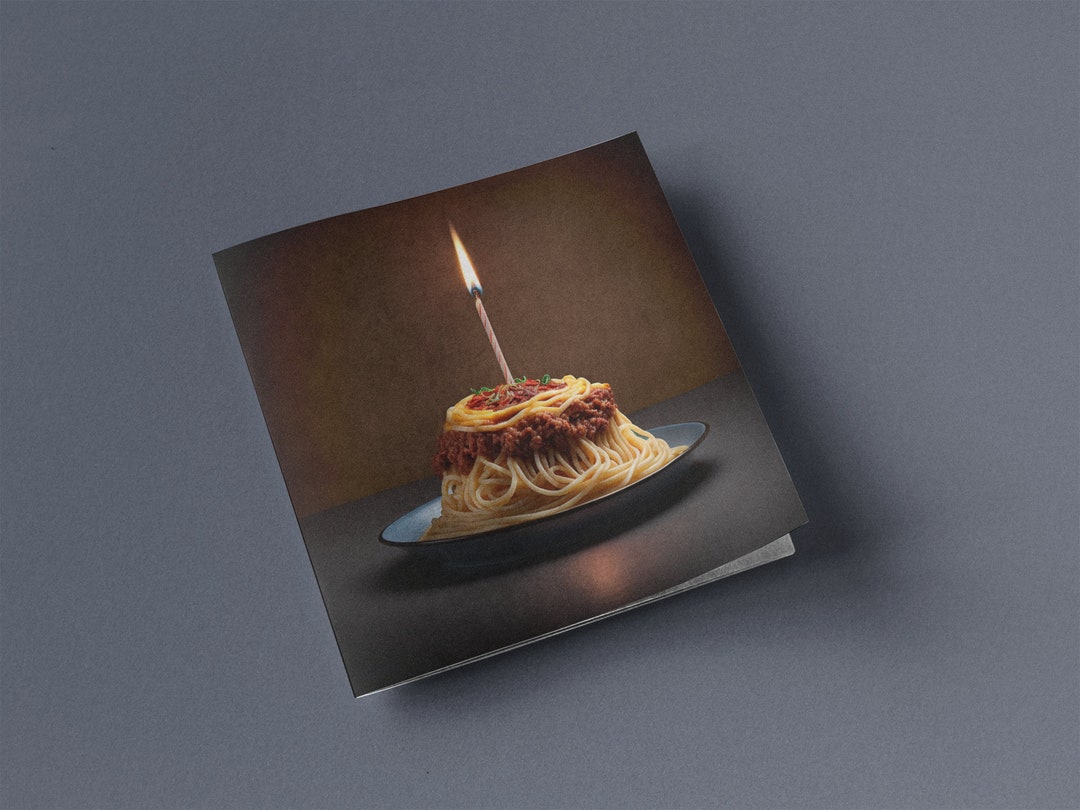 Spaghetti Birthday Card Bolognese Pasta Candle Cake Funny Artistic Food ...